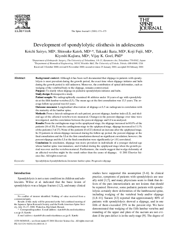 (PDF) Development of spondylolytic olisthesis in adolescents