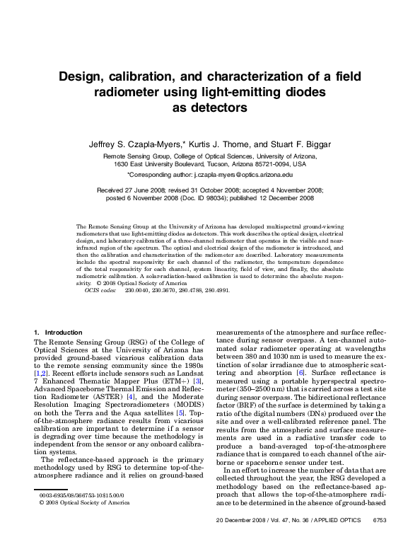 (PDF) Design, calibration, and characterization of a field radiometer ...