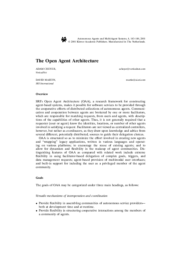 (PDF) The Open Agent Architecture