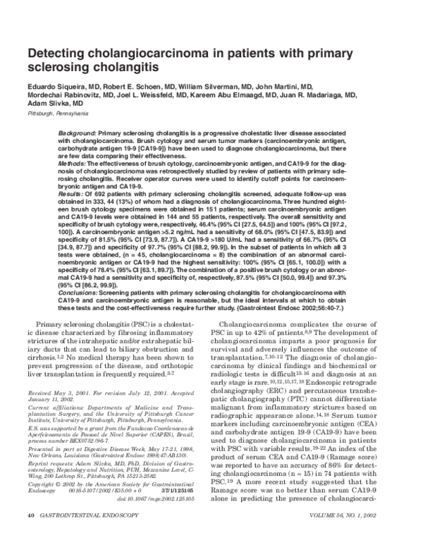 (PDF) Detecting cholangiocarcinoma in patients with primary sclerosing cholangitis
