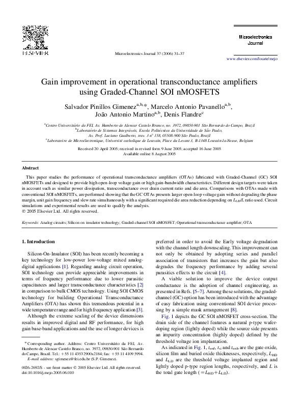 (PDF) Gain improvement in operational transconductance amplifiers using Graded-Channel SOI nMOSFETS