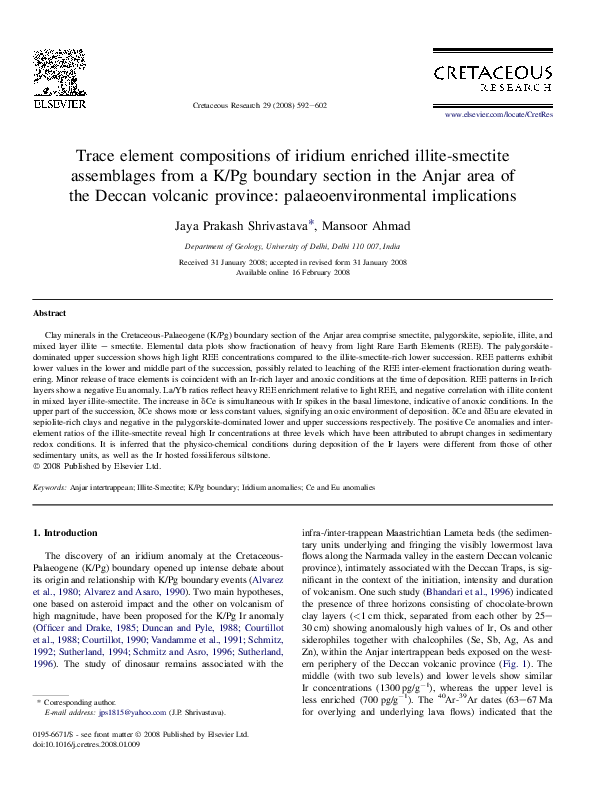 Pdf Trace Element Compositions Of Iridium Enriched Illite Smectite Assemblages From A K Pg
