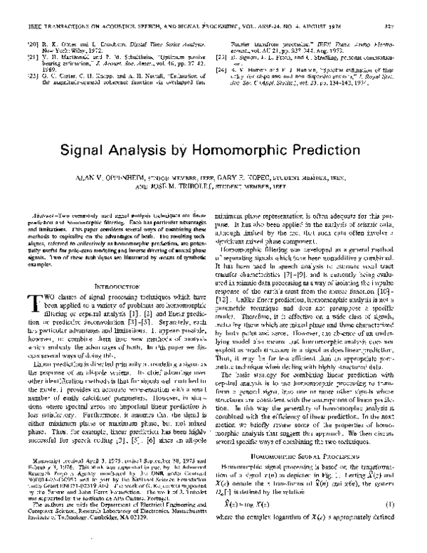 (PDF) Signal analysis by homomorphic prediction | José Tribolet - Academia.edu
