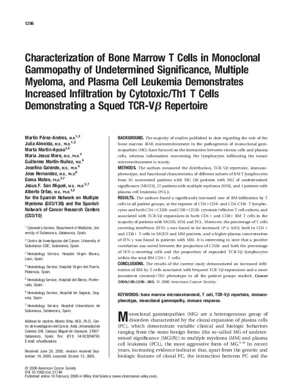 (PDF) Characterization of bone marrow T cells in monoclonal gammopathy ...