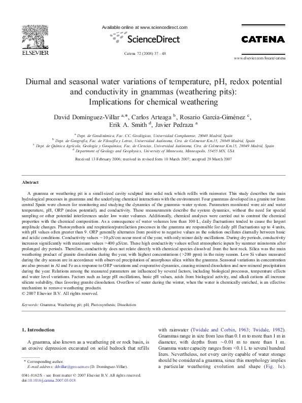(PDF) Diurnal and seasonal water variations of temperature, pH, redox ...