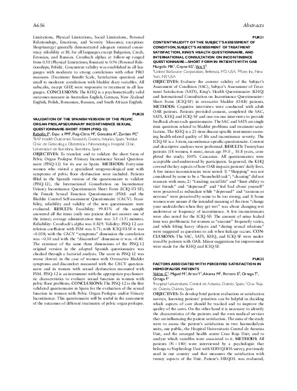 (PDF) PUK20 Validation of the Spanish Version of the Pelvic Organ ...