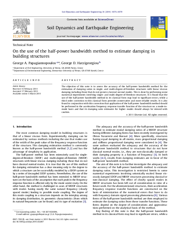 (PDF) On the use of the half-power bandwidth method to estimate damping ...