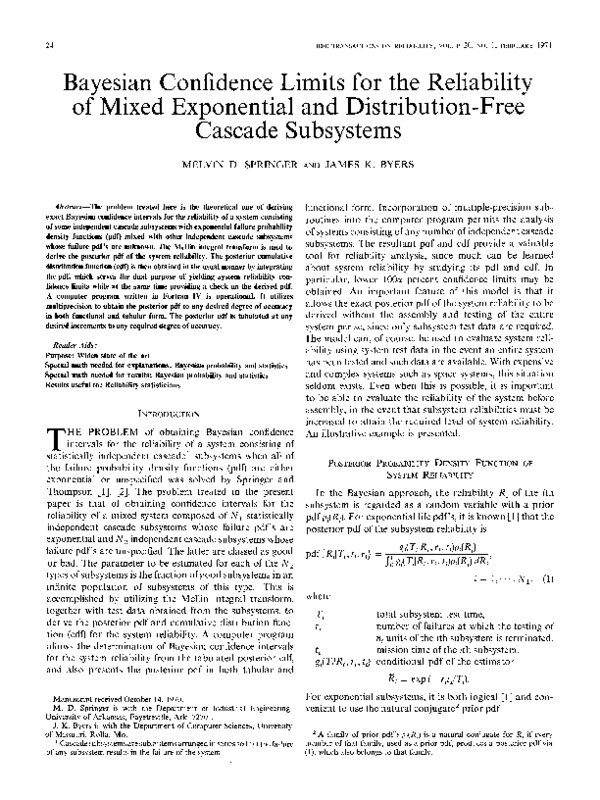 (PDF) Bayesian Confidence Limits for the Reliability of Mixed ...
