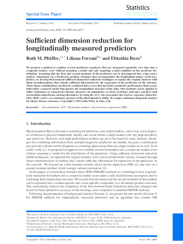 (PDF) Sufficient dimension reduction for longitudinally measured predictors