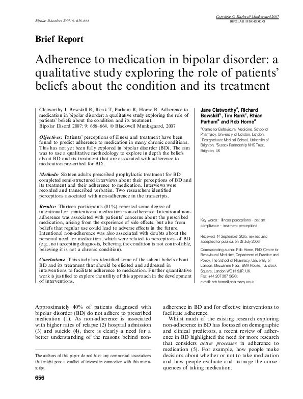 (PDF) Adherence to medication in bipolar disorder: a qualitative study ...