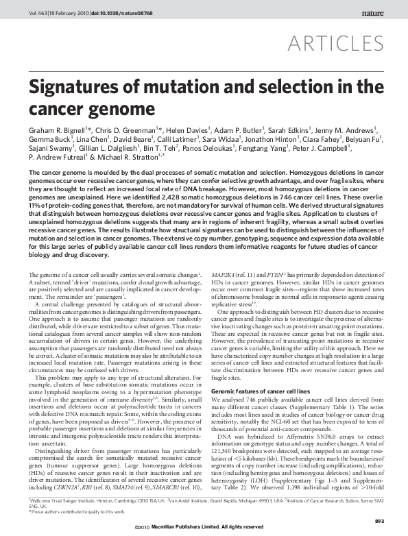 (PDF) Signatures of mutation and selection in the cancer genome