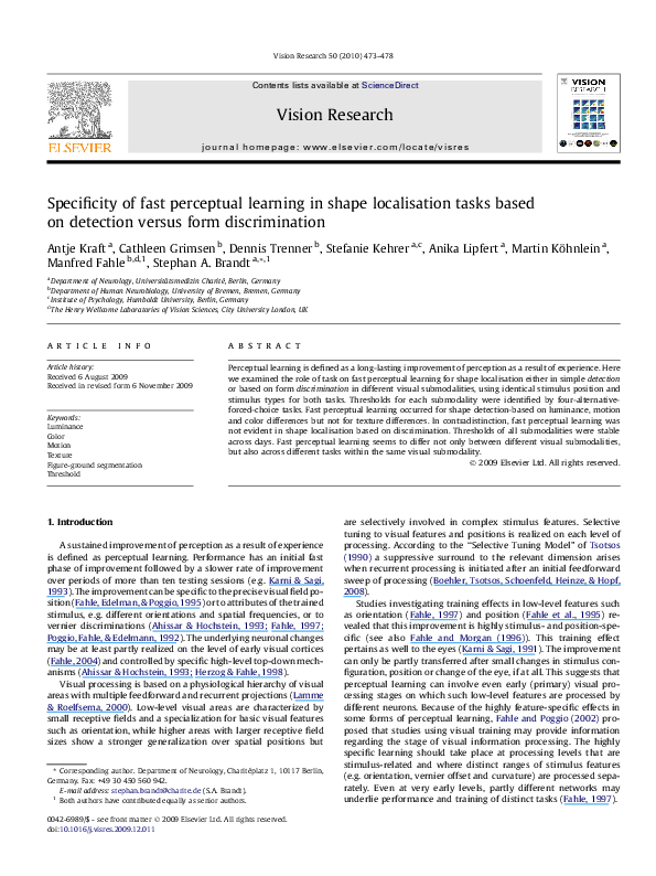 (PDF) Specificity of fast perceptual learning in shape localisation tasks based on detection ...
