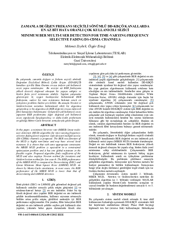 (PDF) Minimum BER multi-user detection for time-varying frequency selective fading DS-CDMA channels