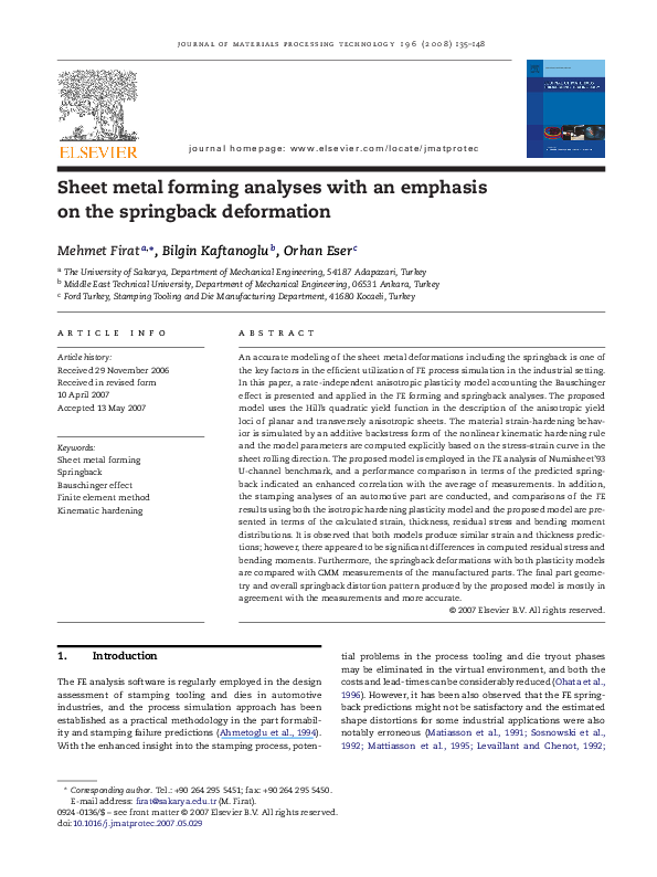 (PDF) Sheet metal forming analyses with an emphasis on the springback deformation