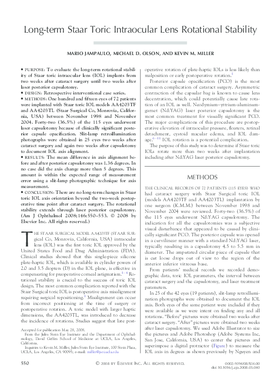 (PDF) Long-term Staar Toric Intraocular Lens Rotational Stability