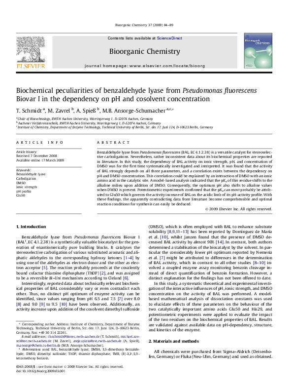 (PDF) Biochemical peculiarities of benzaldehyde lyase from Pseudomonas ...