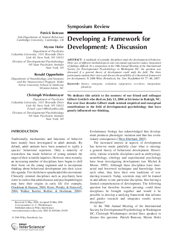 (PDF) Developing a framework for development: A discussion