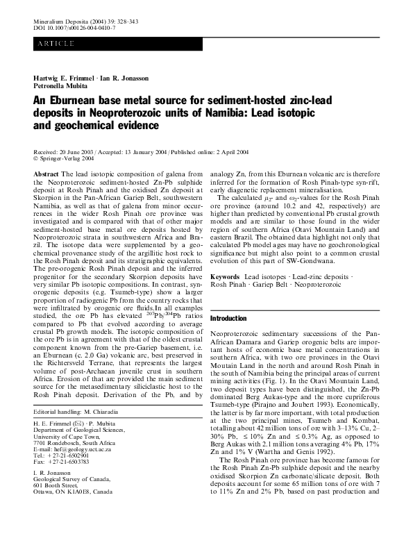 (PDF) An Eburnean base metal source for sediment-hosted zinc-lead ...