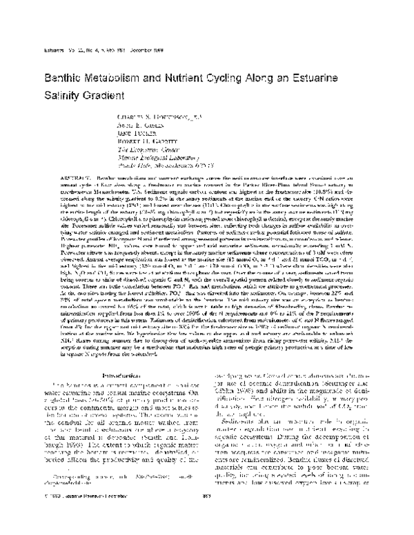 (PDF) Benthic Metabolism and Nutrient Cycling along an Estuarine ...