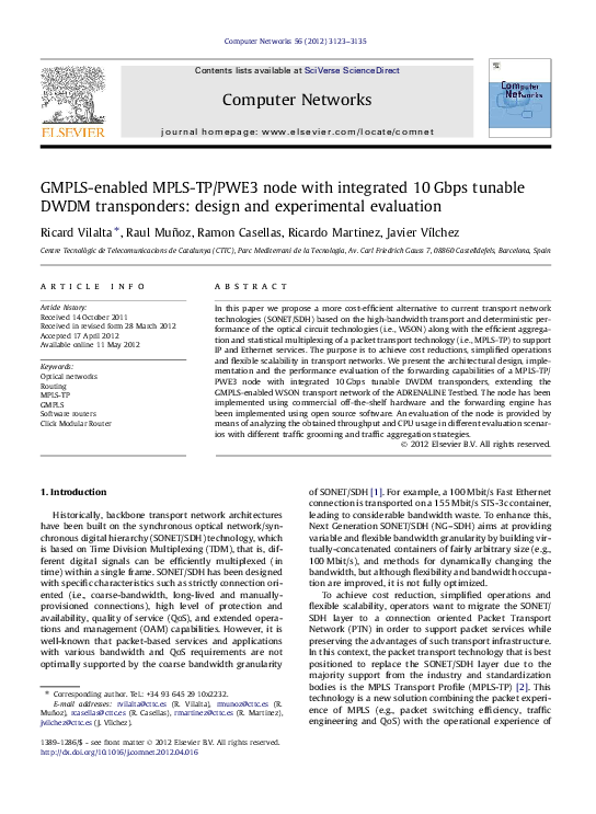 Pdf Gmpls Enabled Mpls Tppwe3 Node With Integrated 10gbps Tunable Dwdm Transponders Design
