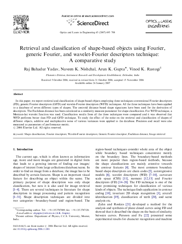 Pdf Retrieval And Classification Of Shape Based Objects Using Fourier