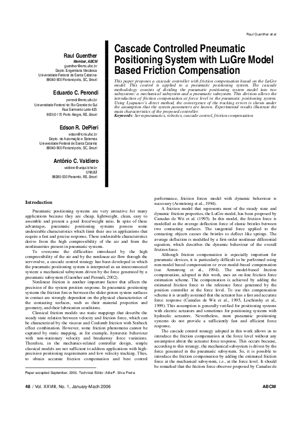 (PDF) Cascade controlled pneumatic positioning system with LuGre model ...