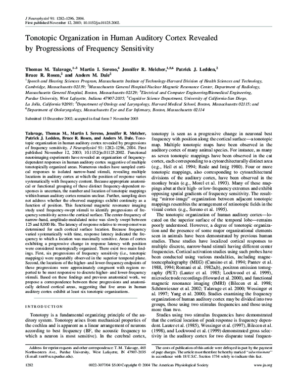 (PDF) Tonotopic Organization in Human Auditory Cortex Revealed by ...