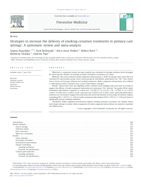 (PDF) Strategies to increase the delivery of smoking cessation treatments in primary care ...