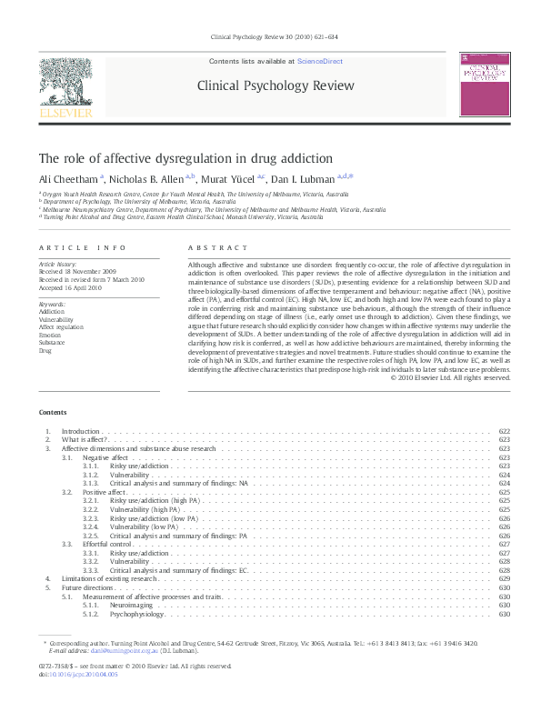 (PDF) The role of affective dysregulation in drug addiction