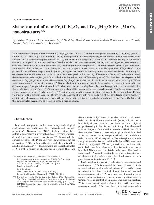 (PDF) Shape control of new FexO–Fe3O4and Fe1–yMnyO–Fe3–zMnzO4 ...