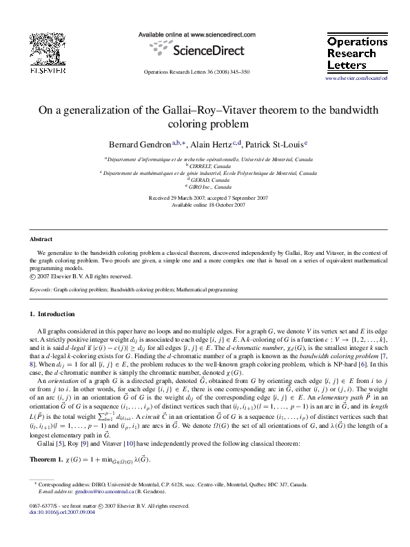 (PDF) On a generalization of the Gallai–Roy–Vitaver theorem to the bandwidth coloring problem
