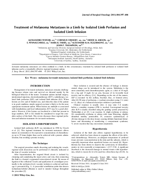 (PDF) Treatment of melanoma metastases in a limb by isolated limb ...