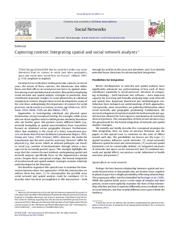 Pdf Capturing Context Integrating Spatial And Social Network Analyses