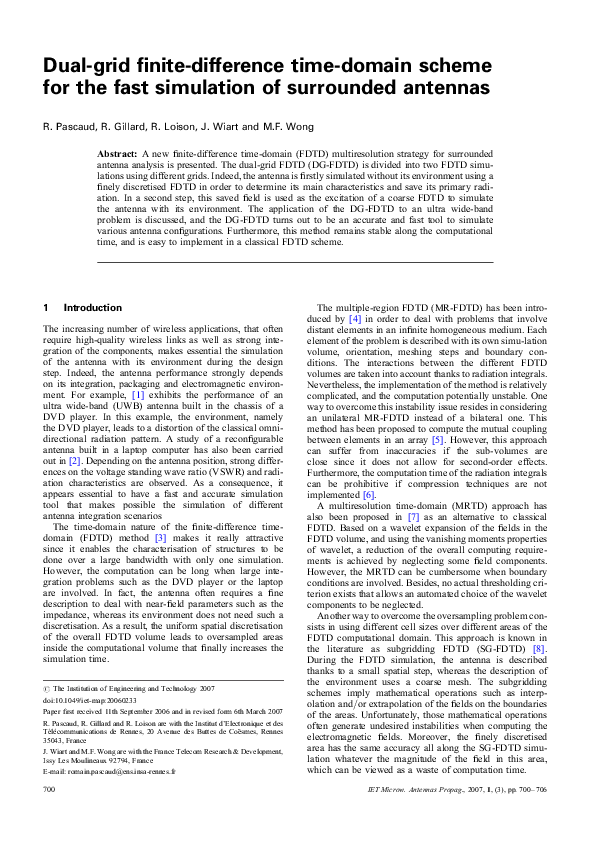 Pdf Dual Grid Finite Difference Time Domain Scheme For The Fast
