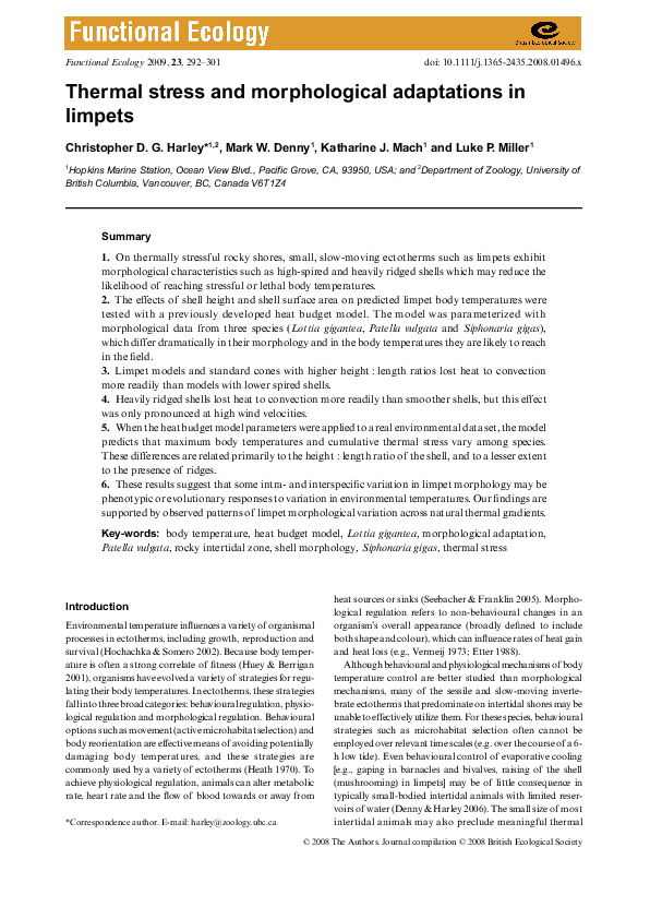 (PDF) Thermal stress and morphological adaptations in limpets