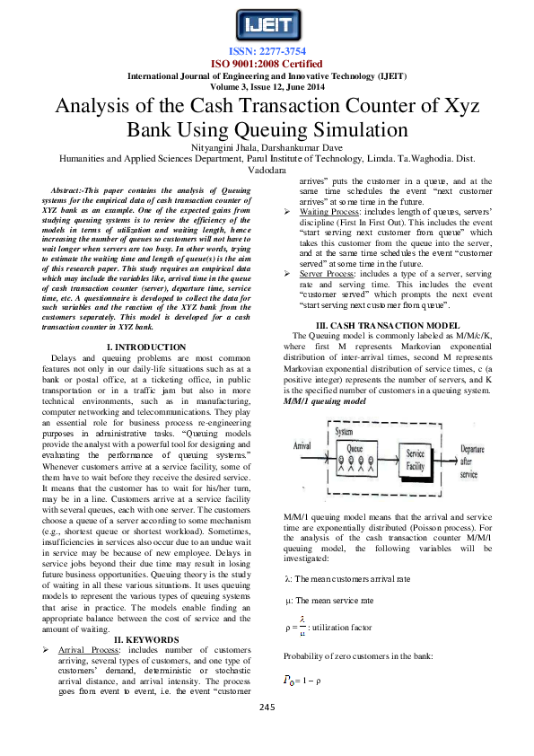 (PDF) Analysis of the Cash Transaction Counter of Xyz Bank Using ...