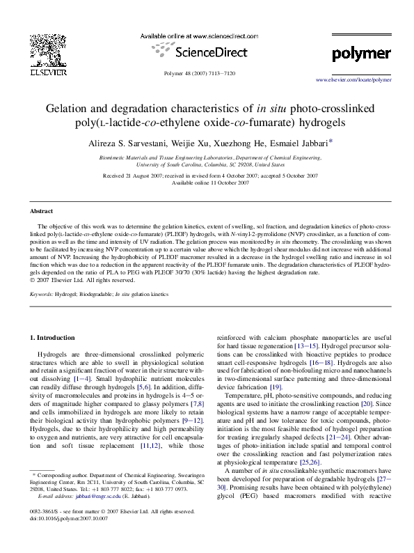 (PDF) Gelation and degradation characteristics of in situ photo ...