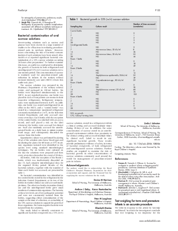 (PDF) Bacterial contamination of oral sucrose solutions