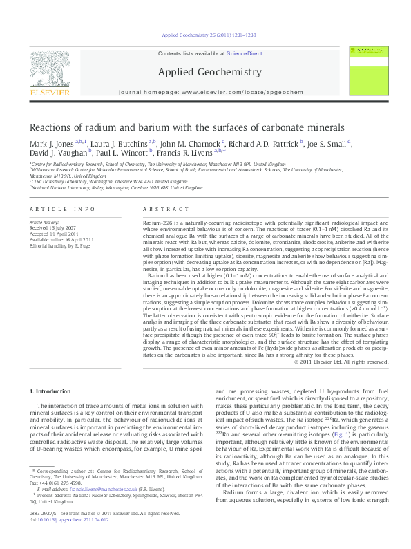 (PDF) Reactions of radium and barium with the surfaces of carbonate ...