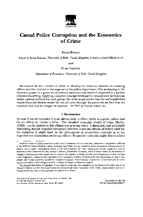 (PDF) Casual police corruption and the economics of crime