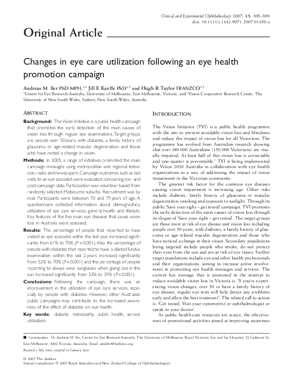 (PDF) Changes in eye care utilization following an eye health promotion ...