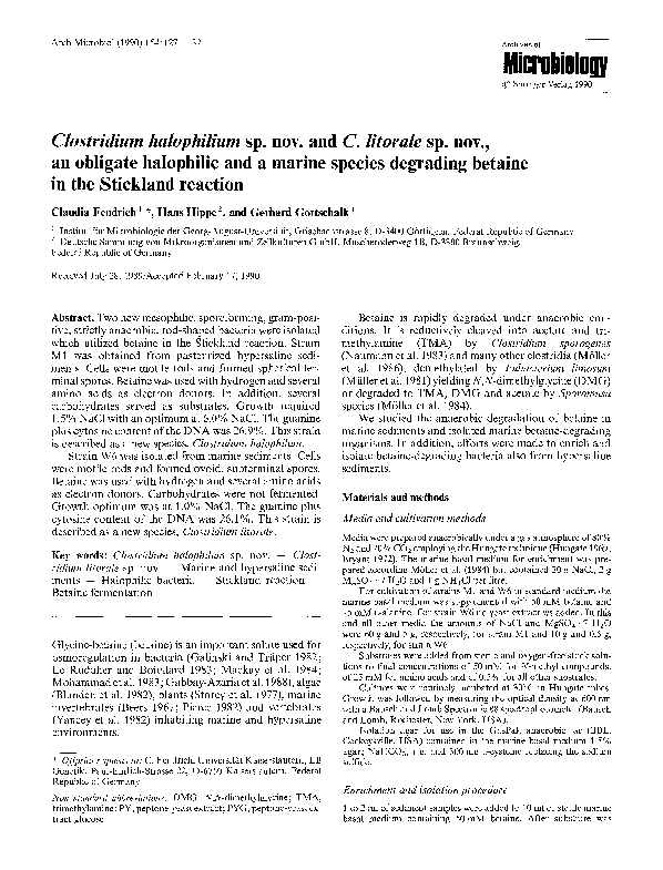 (PDF) Clostridium halophilium sp. nov. and C. litorale sp. nov., an ...