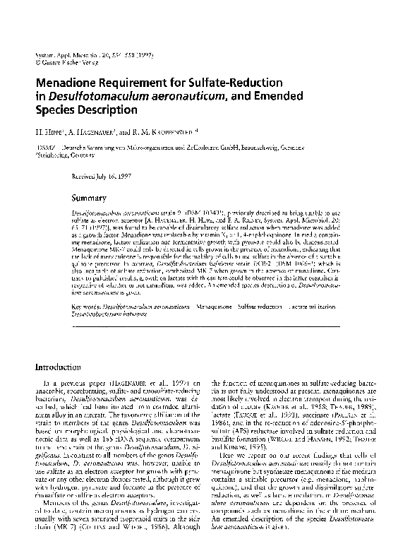 (PDF) Menadione Requirement for Sulfate-Reduction in Desulfotomaculum ...