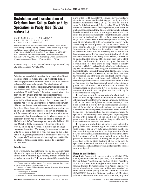 (PDF) Distribution and Translocation of Selenium from Soil to Grain and ...