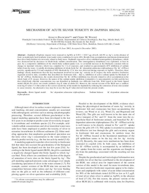 (PDF) Mechanism of acute silver toxicity in Daphnia magna
