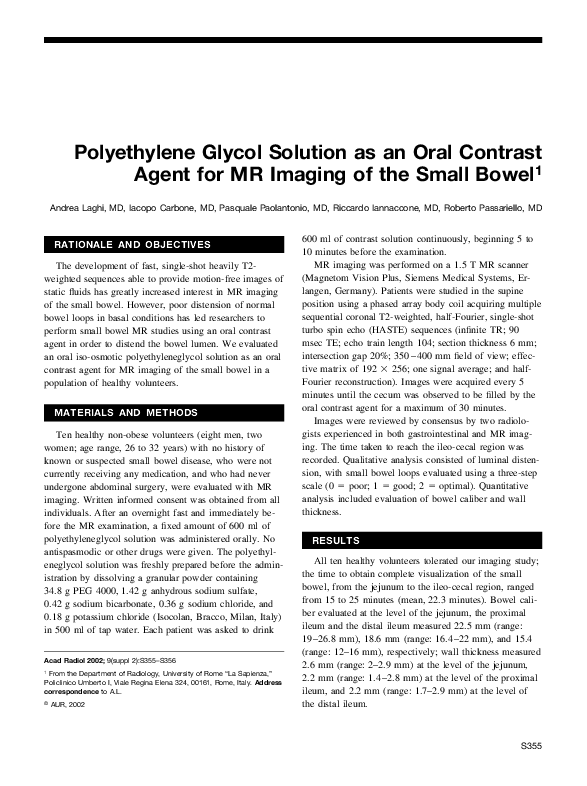 (PDF) Polyethylene Glycol Solution as an Oral Contrast Agent for MR ...