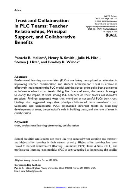 (PDF) Trust and collaboration in PLC Teams: Teacher relationships ...