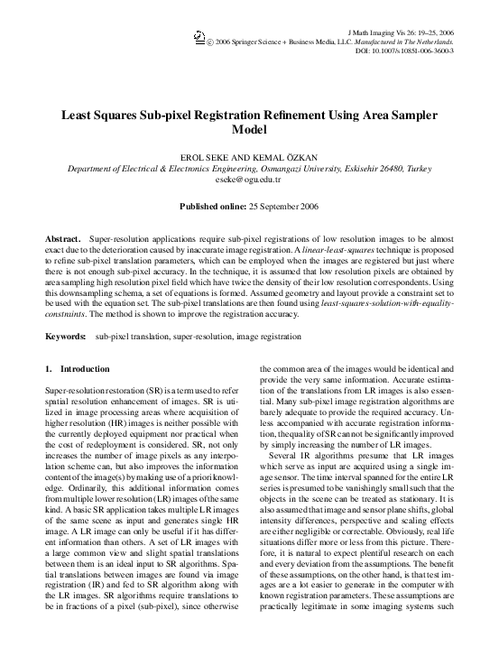 Pdf Least Squares Sub Pixel Registration Refinement Using Area