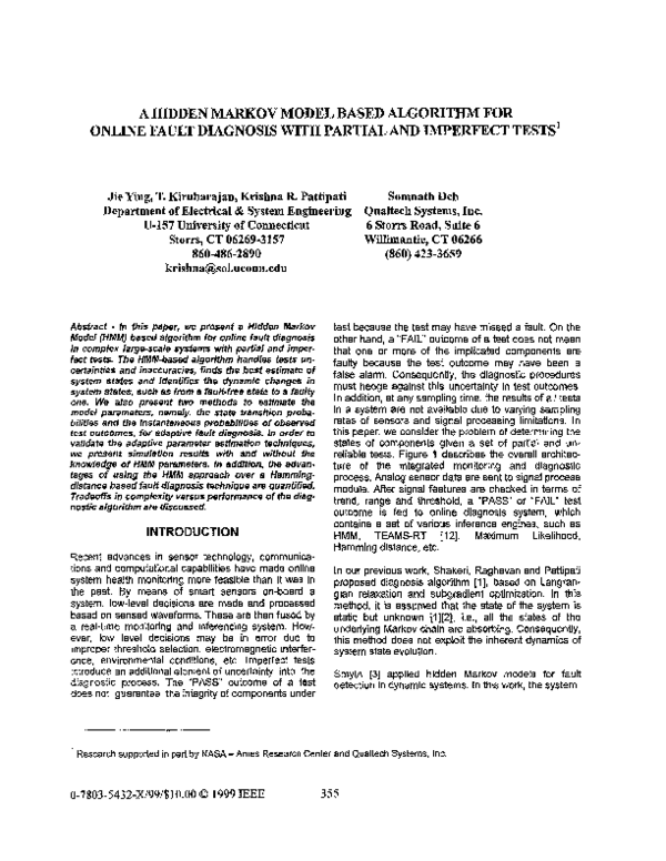 Pdf A Hidden Markov Model Based Algorithm For Online Fault Diagnosis With Partial And
