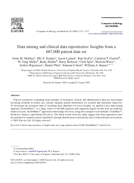 (PDF) Data mining and clinical data repositories: Insights from a ...